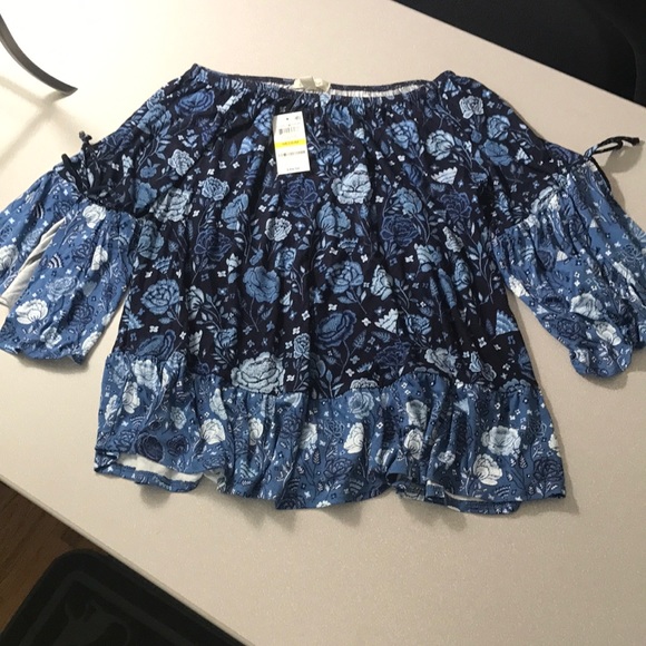 Style & Co. | Tops | Style Co Blue Floral Hippie Top Shirt Med New ...